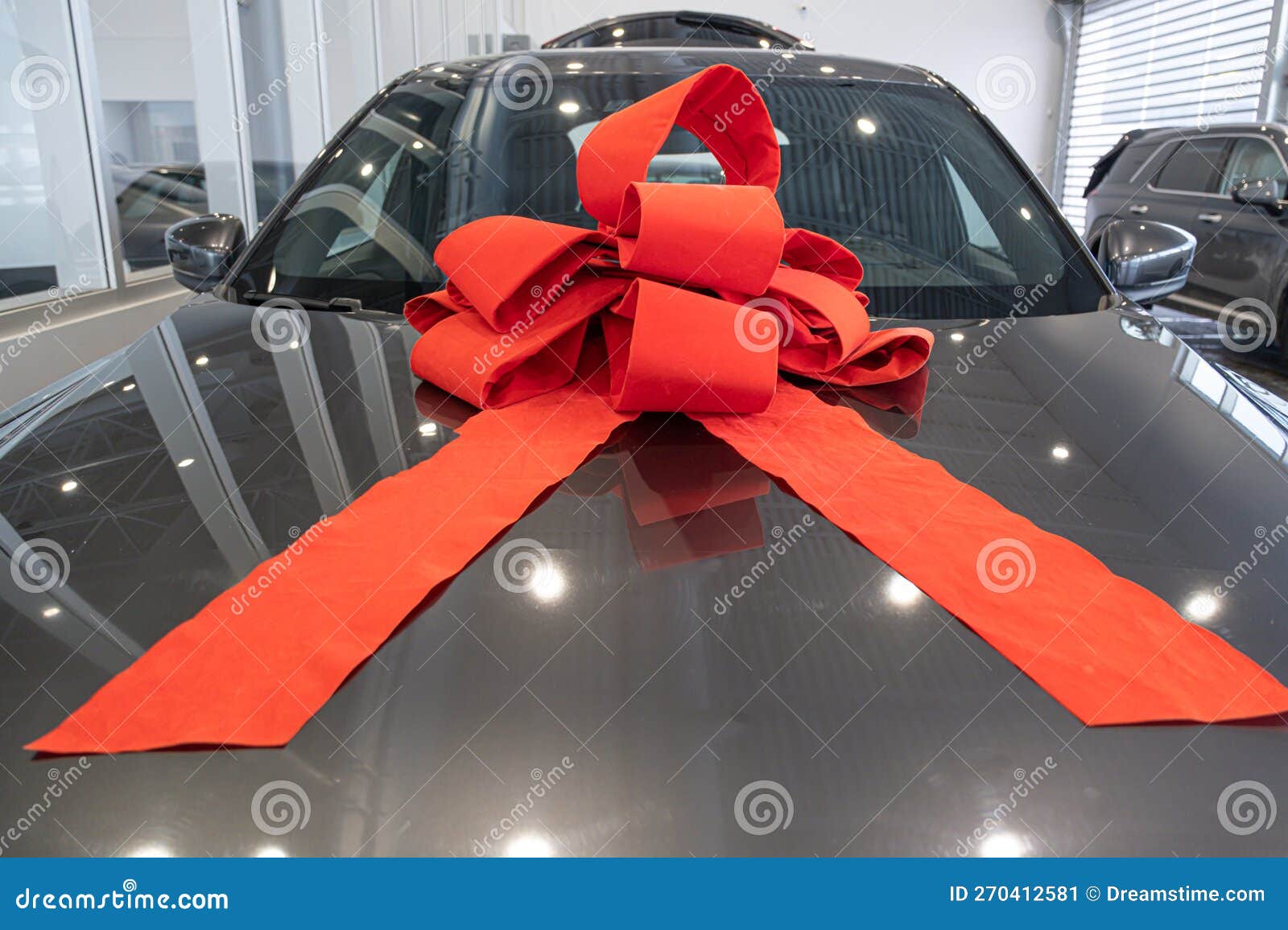 New Car Gift with a Red Bow Stock Image - Image of gift, driive: 270412581