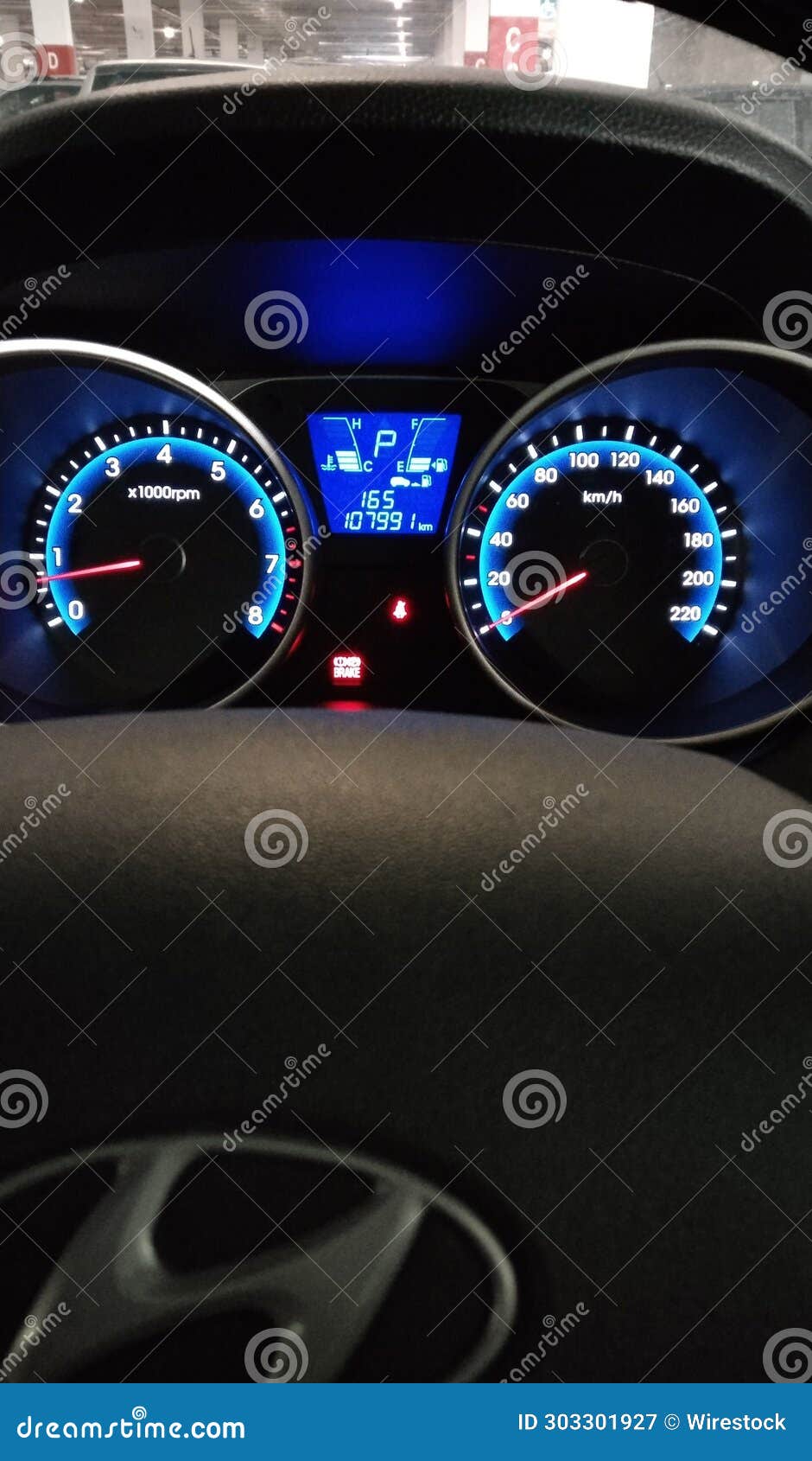 The Front Dashboard Display of a New Car in a Showroom Stock Image ...