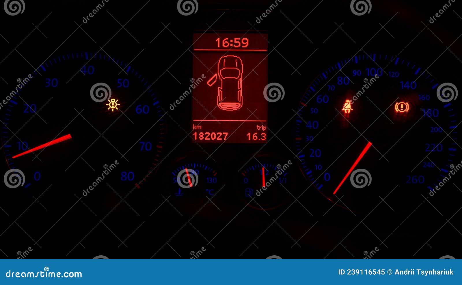 Car Speedometer and Tachometer at Night Stock Image - Image of light ...