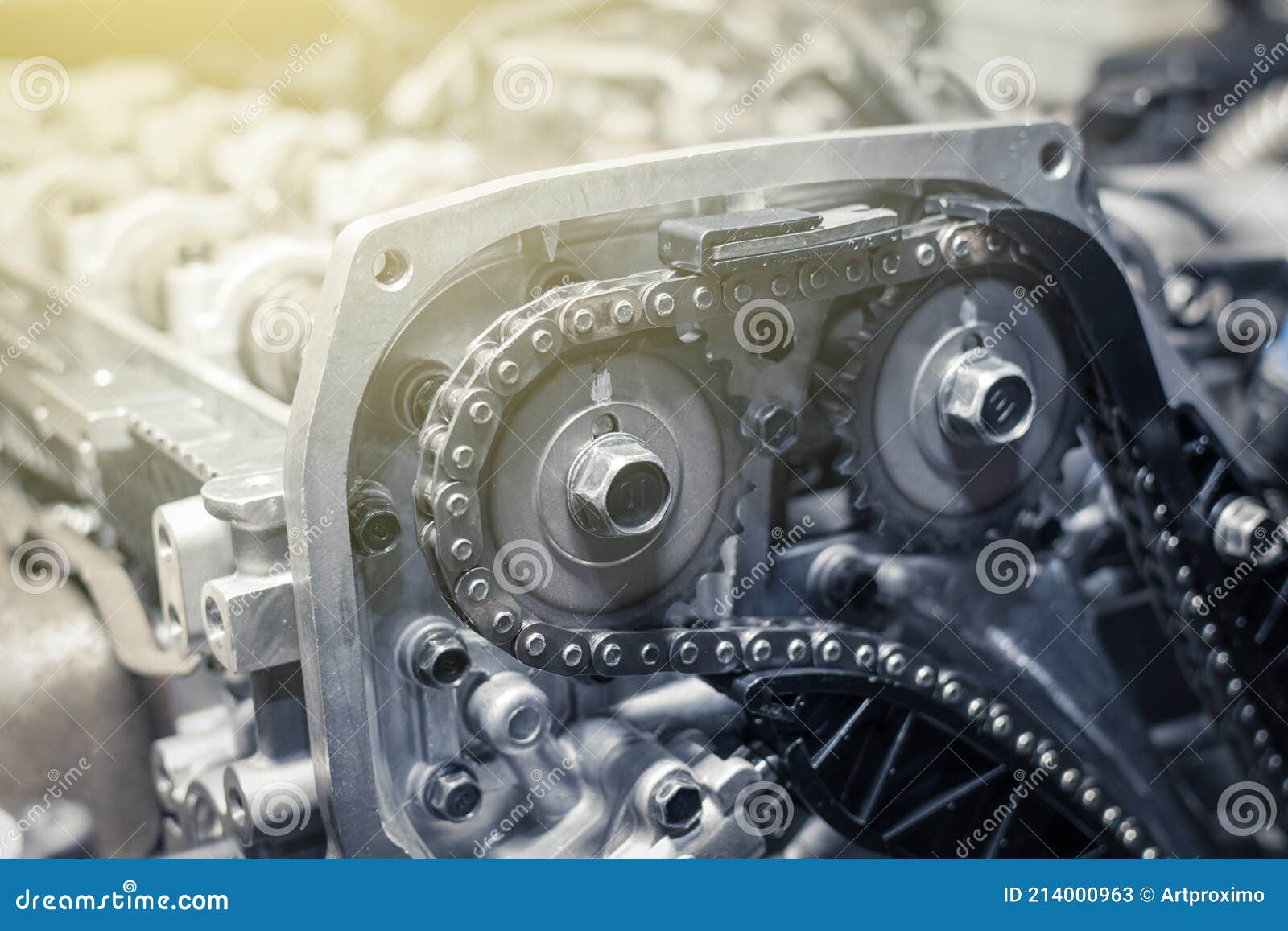 New Car Timing Chain on a Disassembled Diesel Old Engine in a Car ...