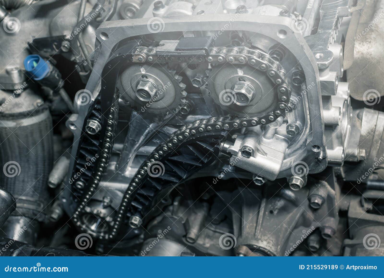 New Car Timing Chain on a Disassembled Diesel Old Engine in a Car ...