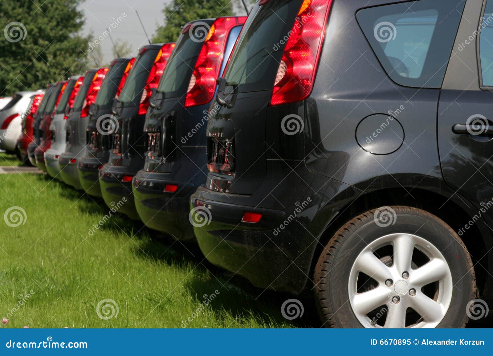 New cars in a row stock image. Image of light, color, perspective - 6670895