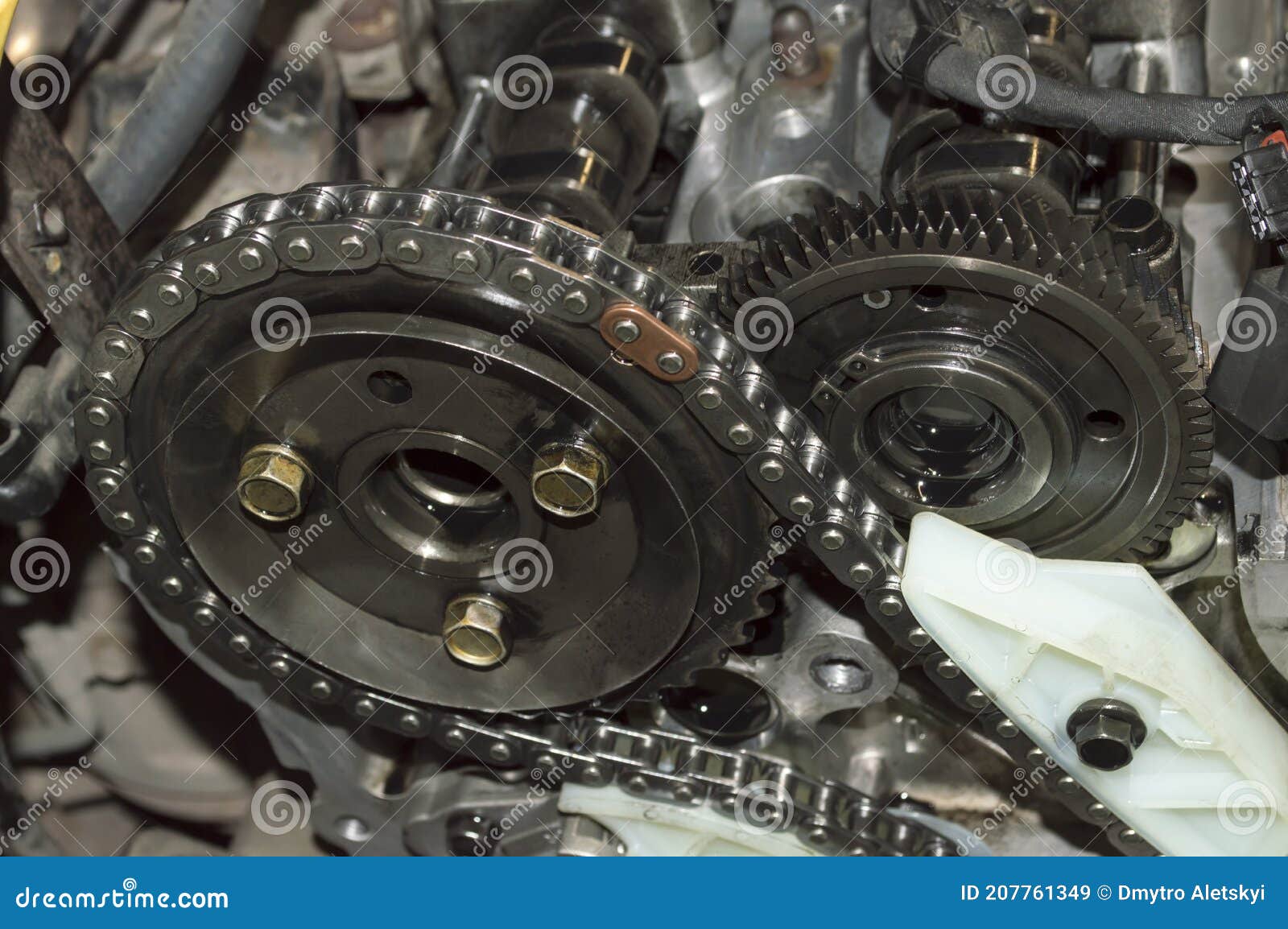 New Chain and Guide Rail Installed on the Engine Stock Image - Image of ...