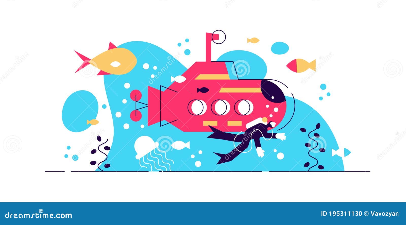 Oceanography Vector Illustration. Flat Tiny Stock Vector - Illustration ...