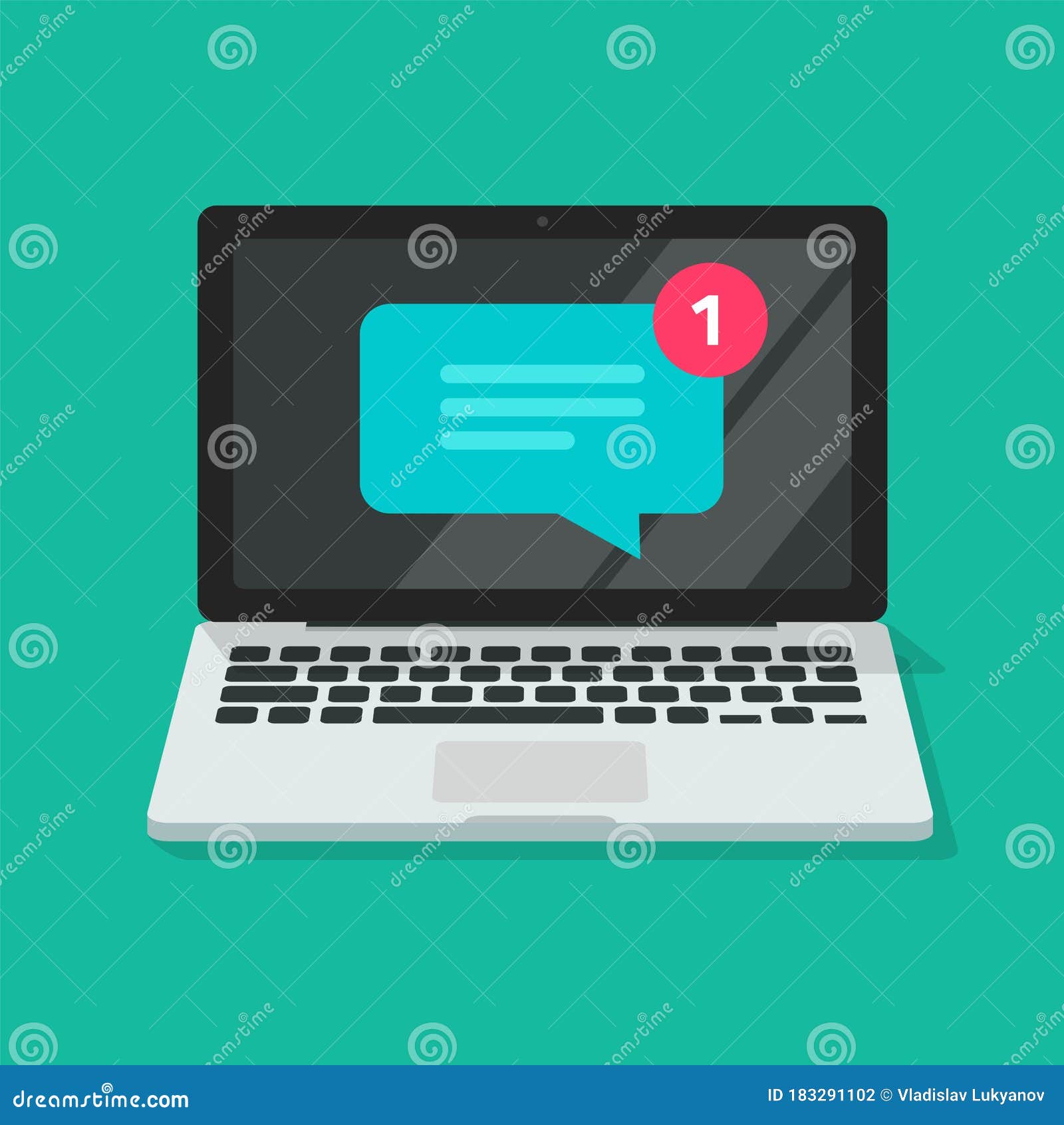 New Chat Text Message Notice Icon on Laptop Computer Online Vector or ...