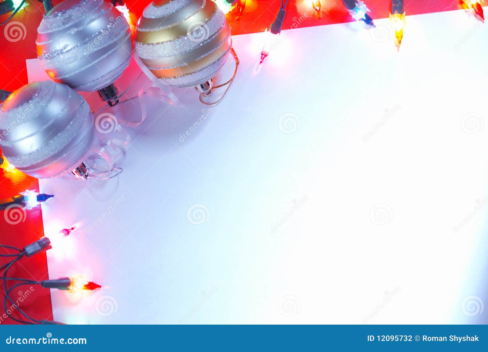 New Christmas Baubles Border with Holiday Lights. Stock Photo - Image ...