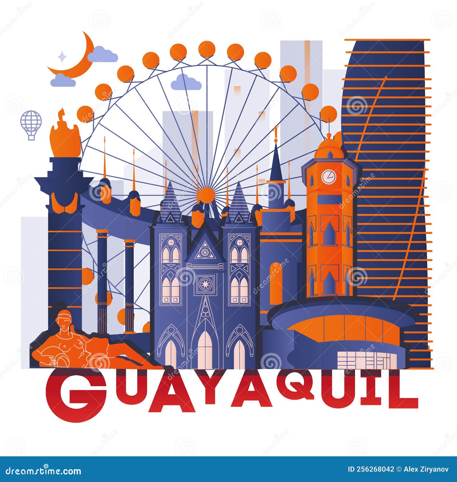 Guayaquil Silhouette Skyline. Ecuador - Guayaquil Vector City ...