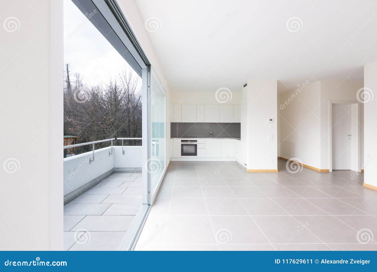 New, Clean and Empty Kitchen in the Empty Room Stock Image - Image of ...