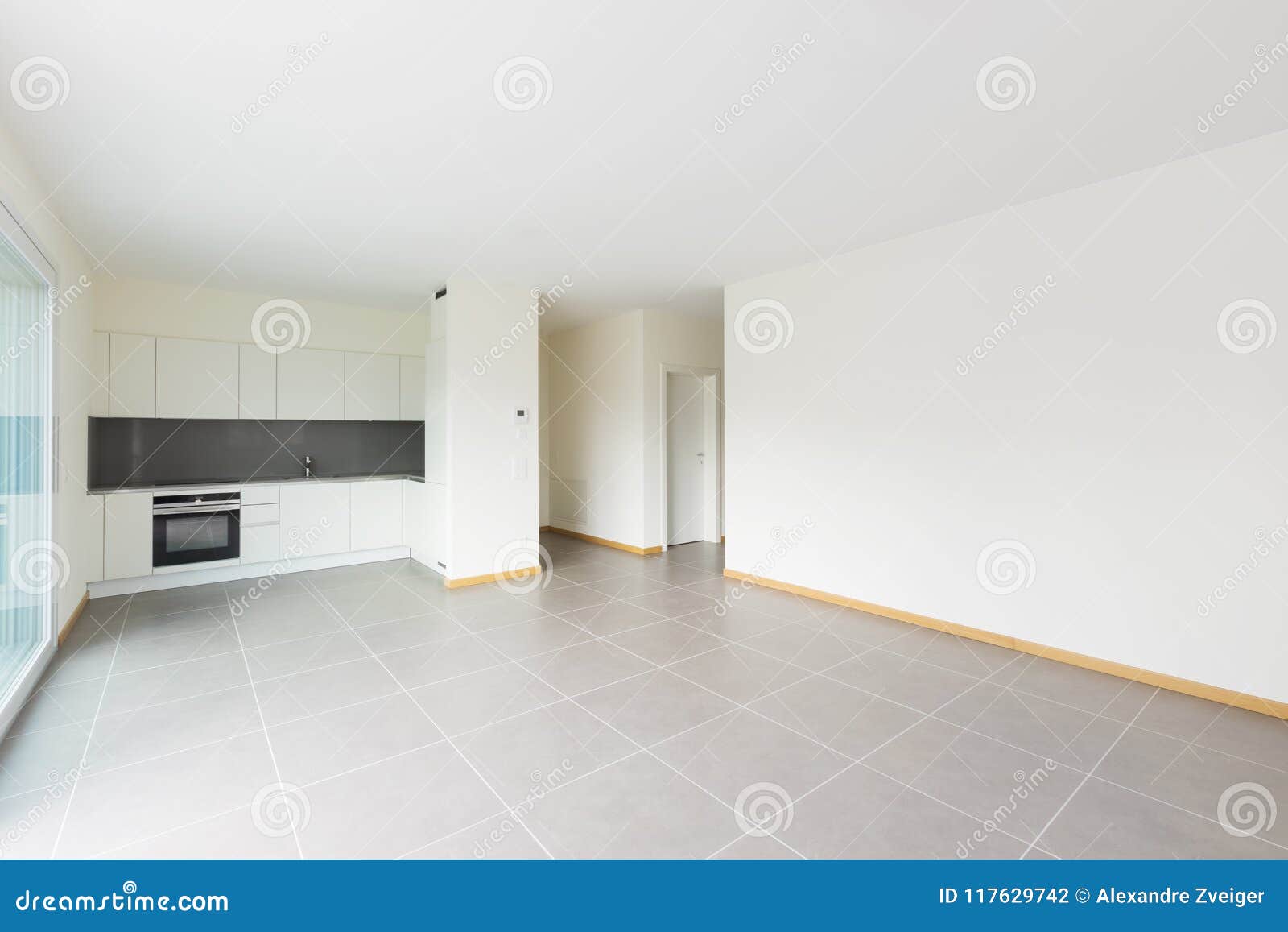 New, Clean and Empty Kitchen in the Empty Room Stock Photo - Image of ...