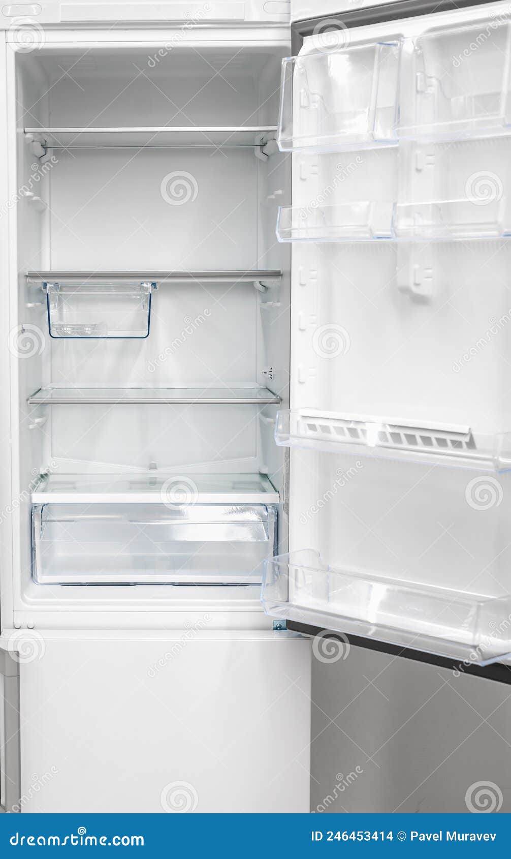 New Clean Refrigerator. Opened Empty Refrigerator. Refrigerator Open ...