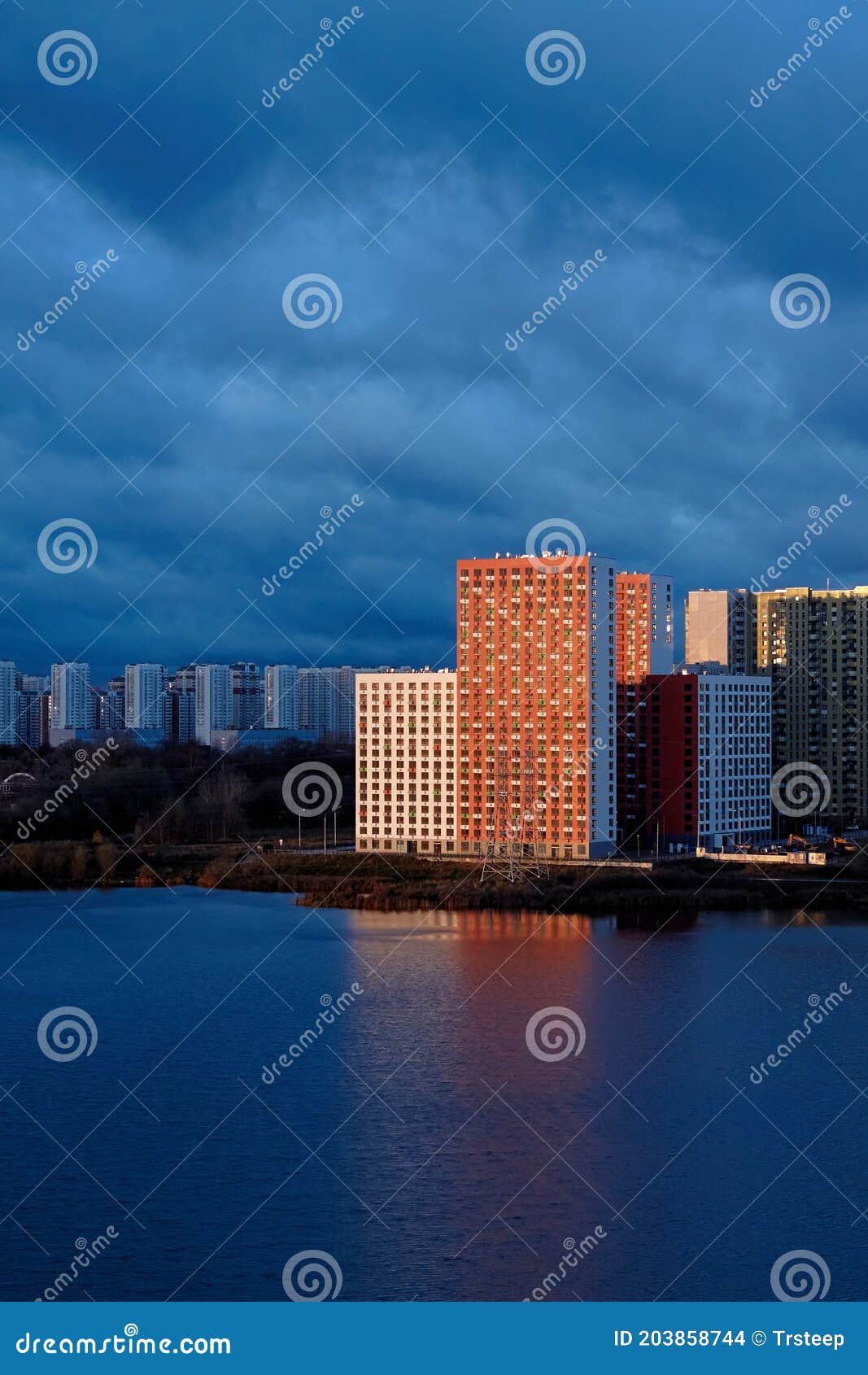New Colored Residential Buildings with Reflection Stock Photo - Image ...