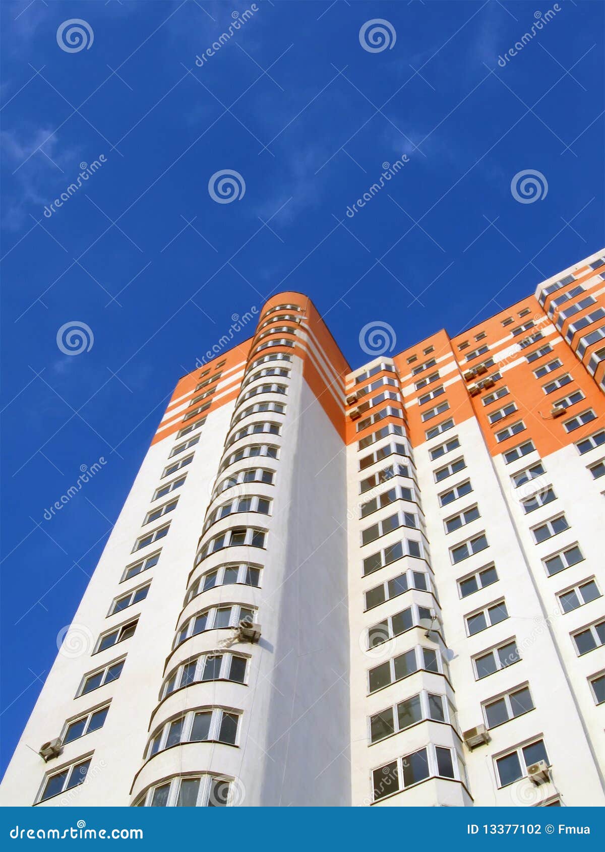 New Colorful Orange Building, Blue Sky, Clouds Stock Photo - Image of ...