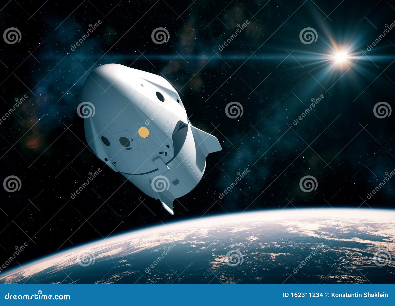 New Commercial Space Capsule Orbiting Planet Earth Stock Illustration ...