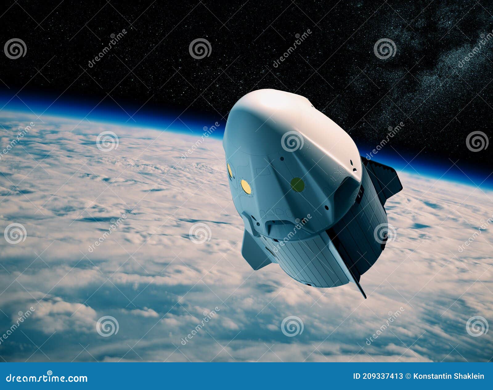 Commercial Spacecraft With Open Docking Hatch Orbiting Earth Royalty ...