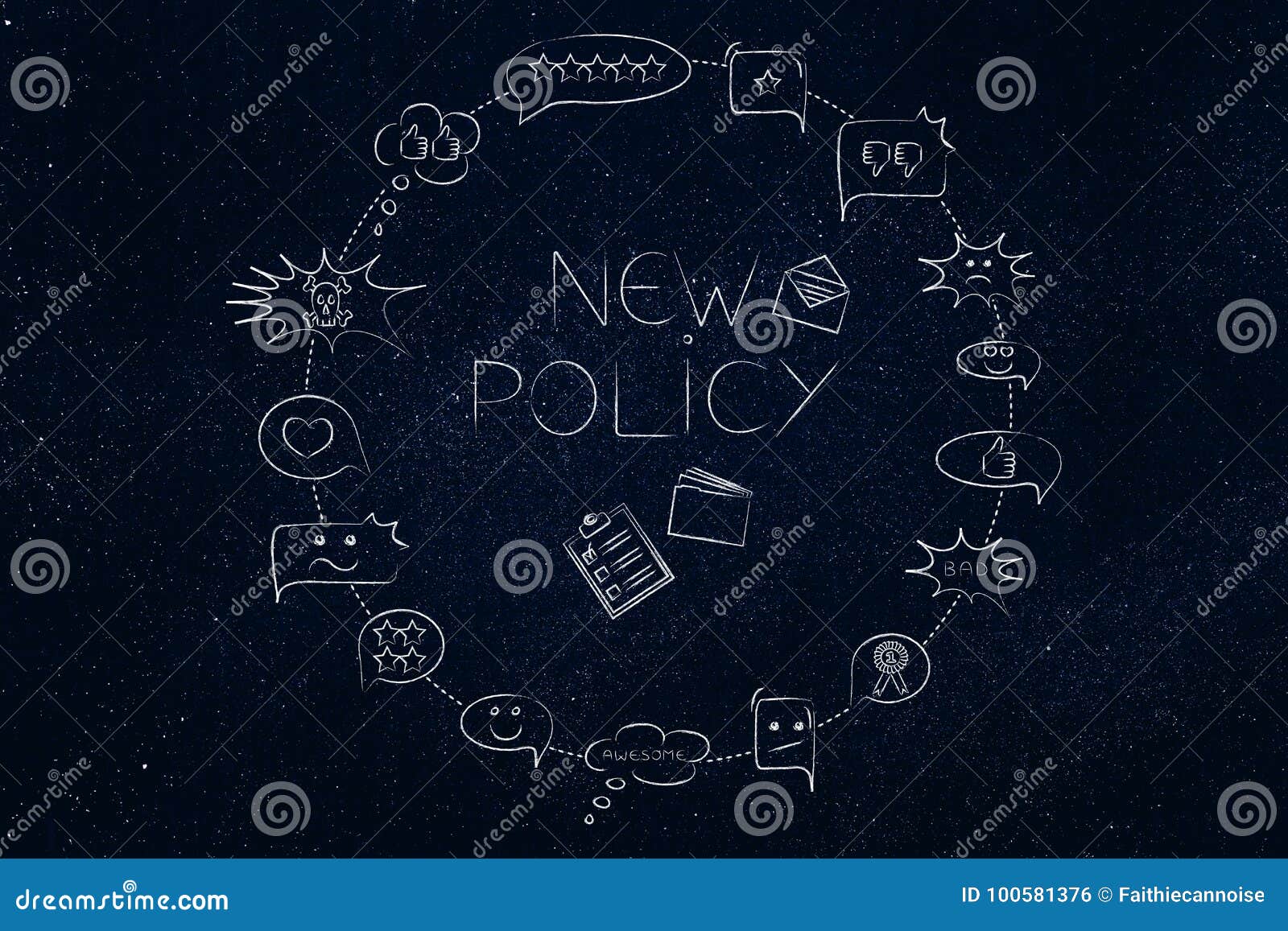 New Company Policy Text Surrounded by Comic Bubbles with Feedback Stock ...