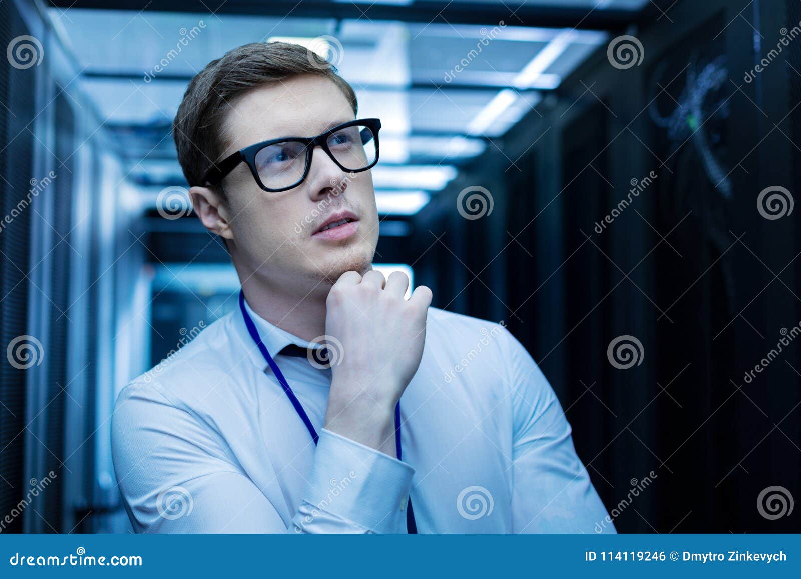 Inspired Smart Young Operator Thinking Stock Photo - Image of ...