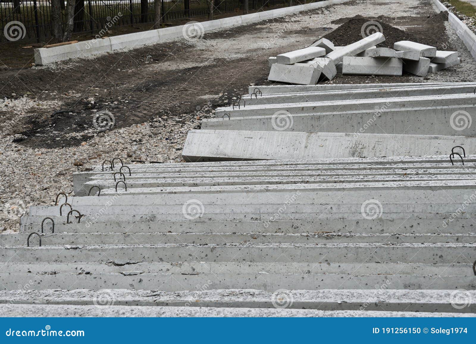 New Concrete Blocks and Curbs for Road Construction Stock Photo - Image ...