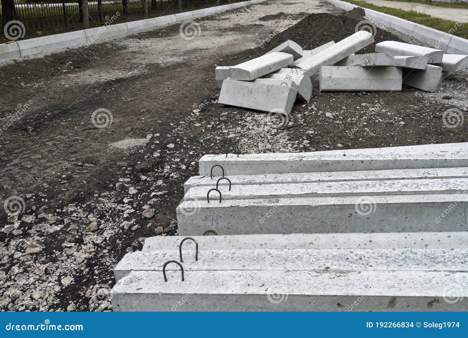 New Concrete Blocks and Curbs for Road Construction Stock Photo - Image ...