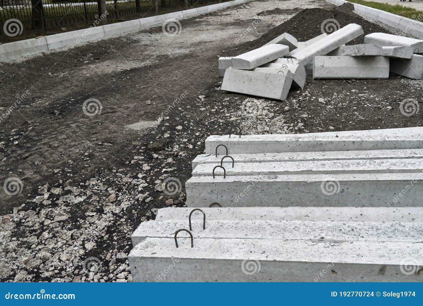 New Concrete Blocks and Curbs for Road Construction Stock Photo - Image ...
