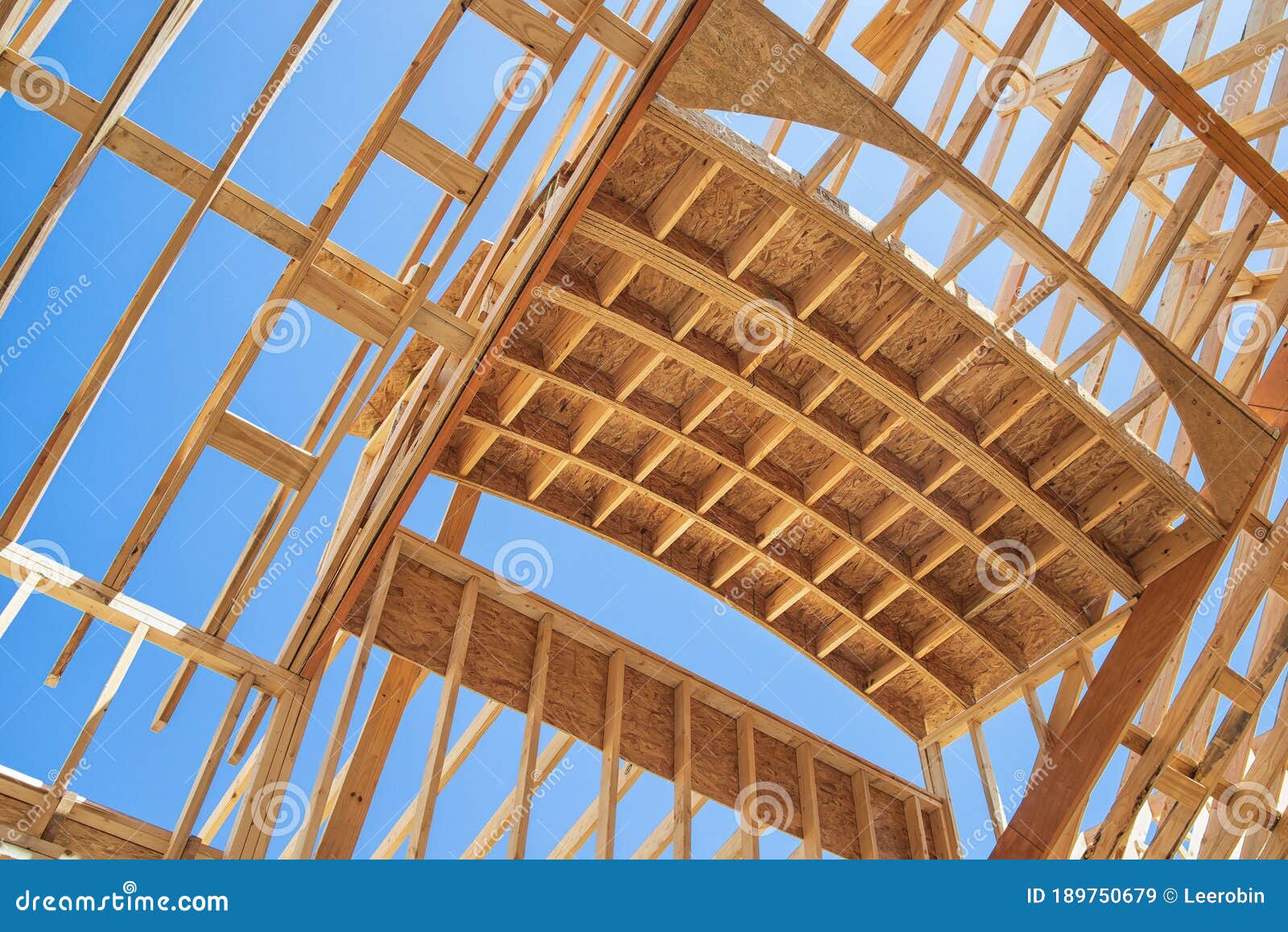 New Construction Home Ceiling Framing Against Sky Stock Image - Image ...