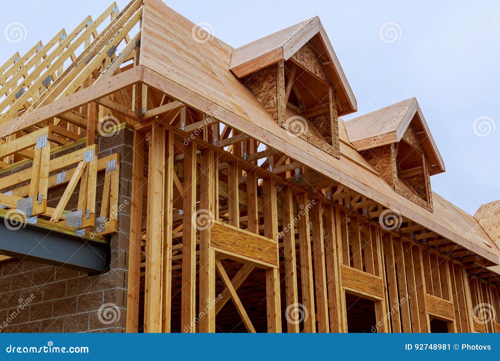 New Construction of a House Framed New Construction Stock Image - Image ...