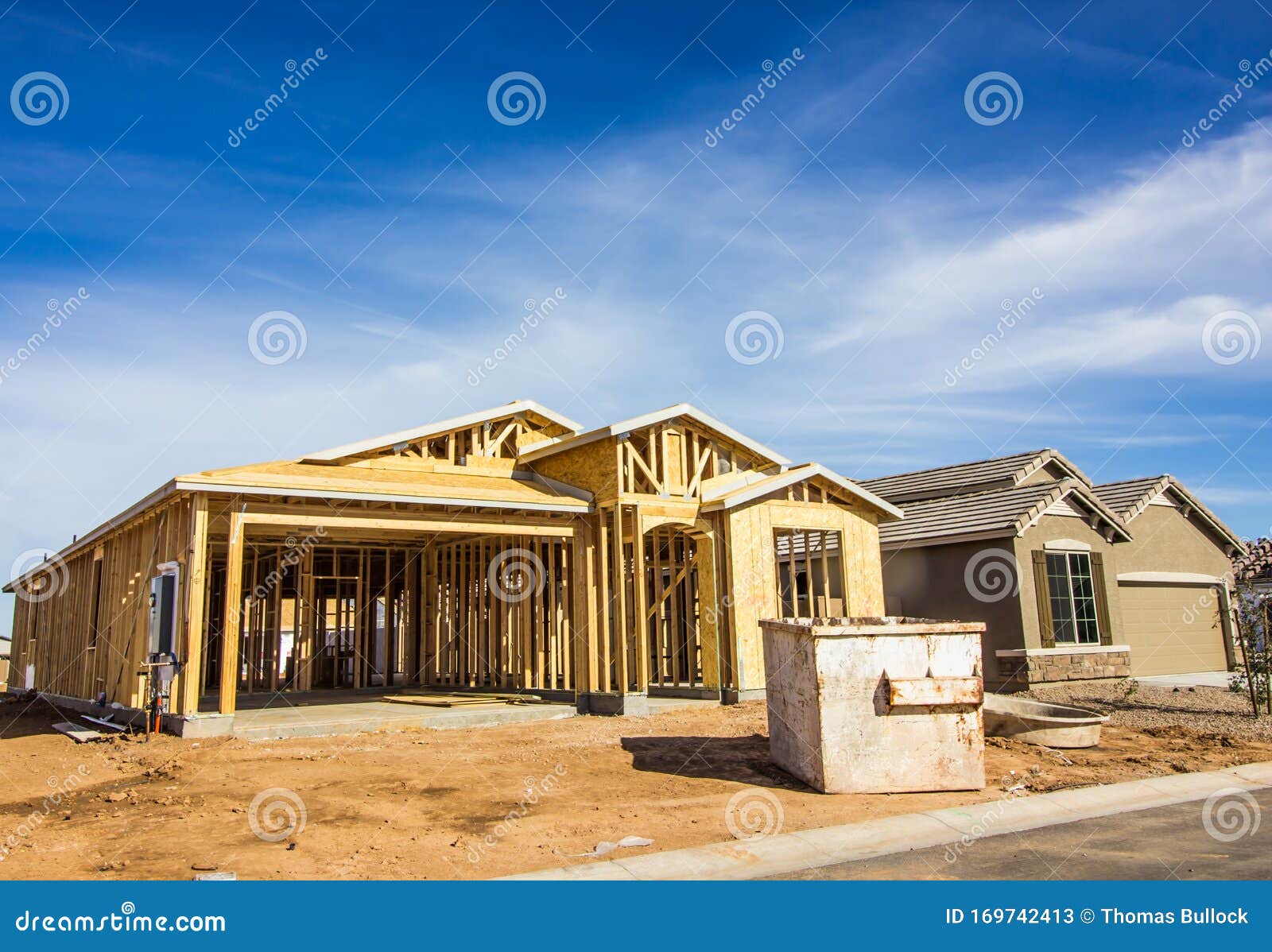New Construction of One Level Home in Framing Stages Stock Image ...