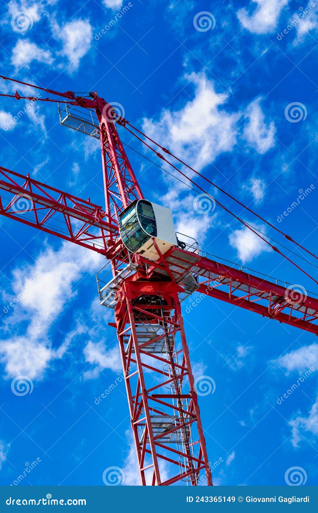 New Construction Site with Crane on Blue Sky Background. Steel Frame ...