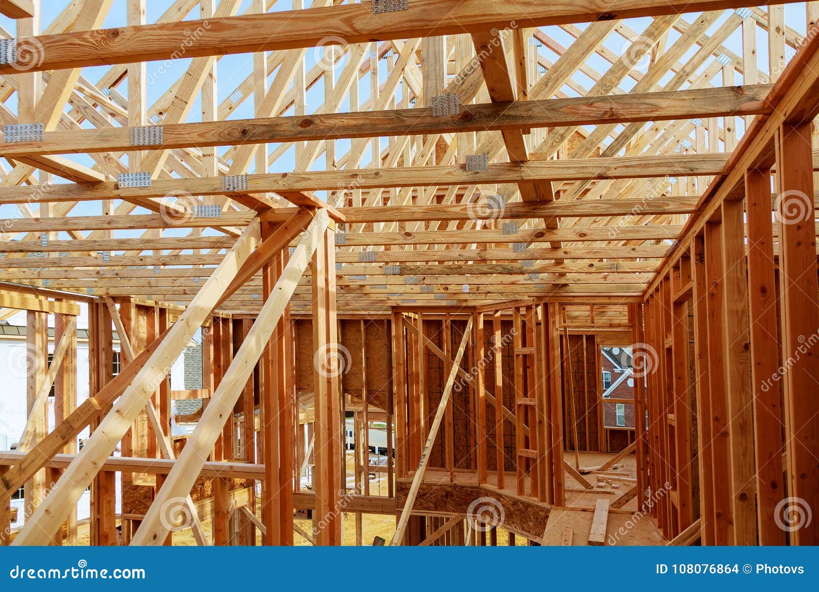 New Construction Wood Home Framing Abstract. Stock Photo - Image of ...