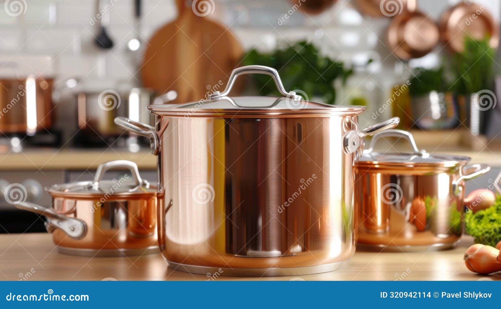 The New Copper Cookware - Pots and Pans Stock Photo - Image of ...