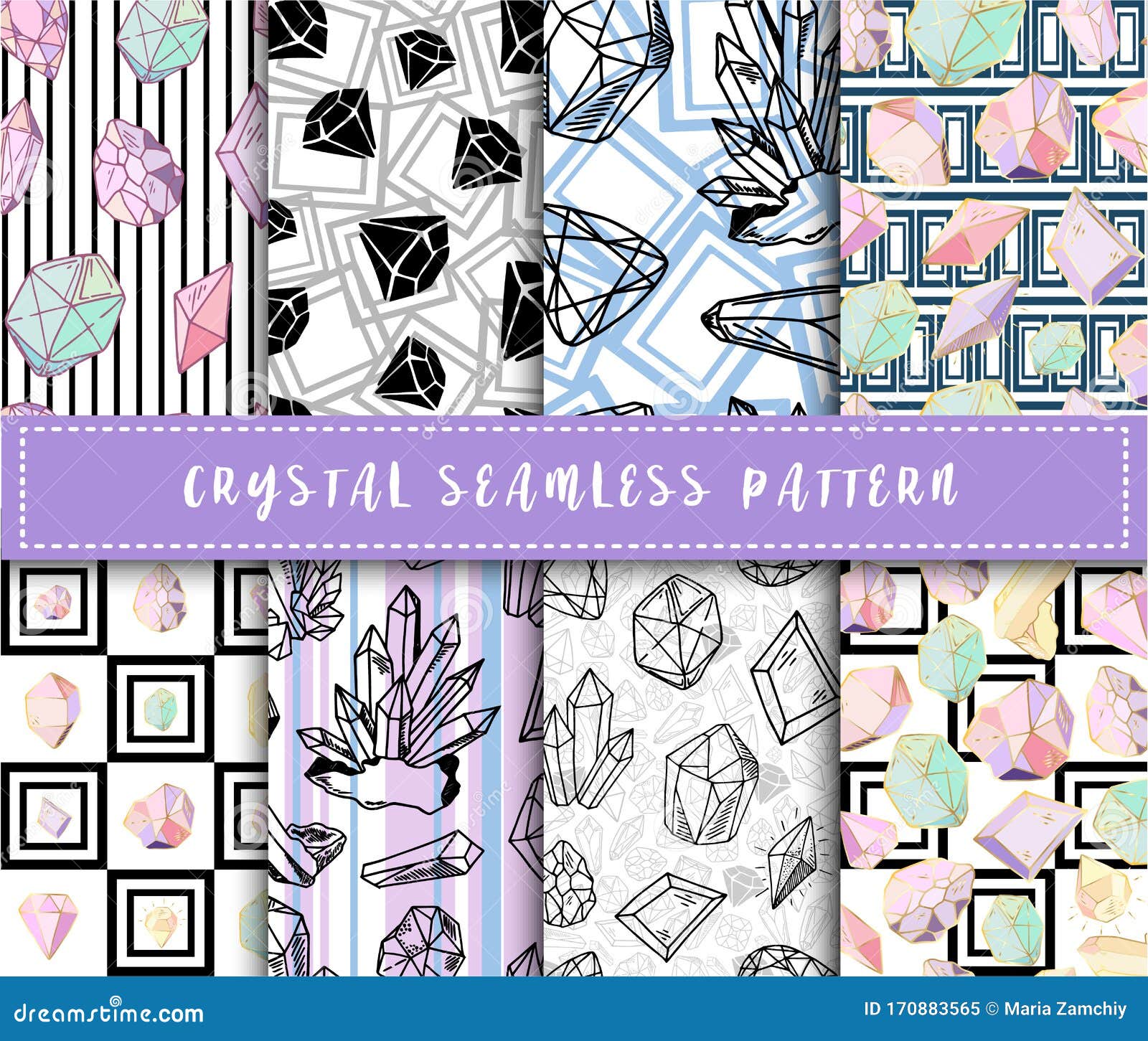 New Crystals Set and Patterns Stock Vector - Illustration of amethyst ...