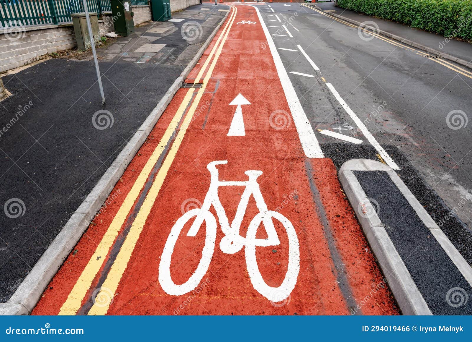 Cycling Path Made of Red Asphalt As Part of 10 Minutes City Development ...