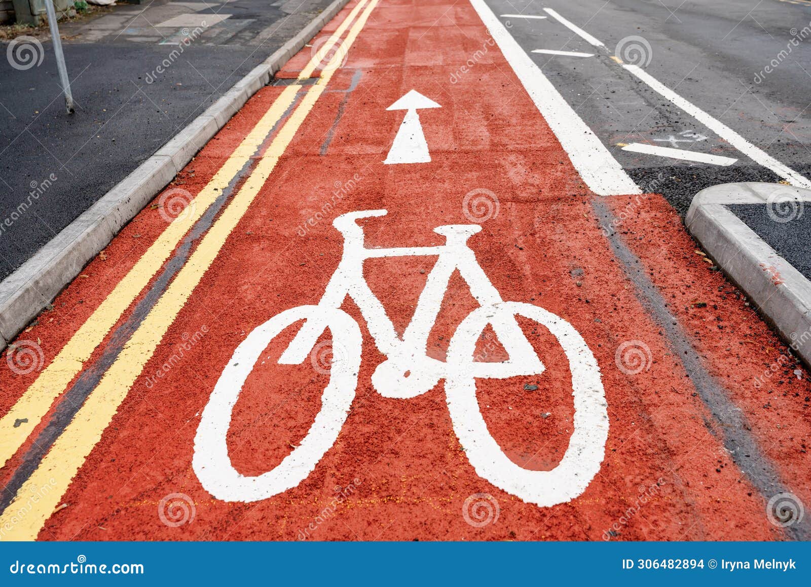 Cycling Path Made of Red Asphalt As Part of 10 Minutes City Development ...