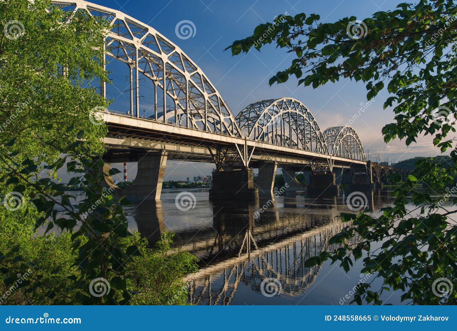 New Darnytskyi Bridge Across Dnipro River in Kyiv, Ukraine on Calm ...