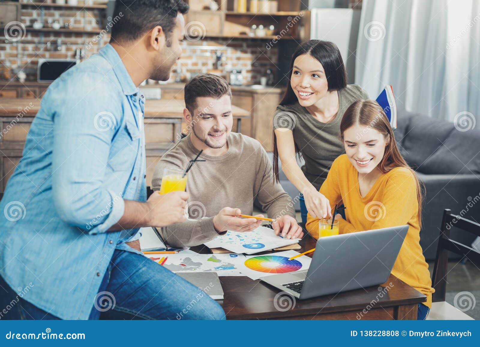 Vigorous Four Students Preparing Breakthrough Stock Photo - Image of ...