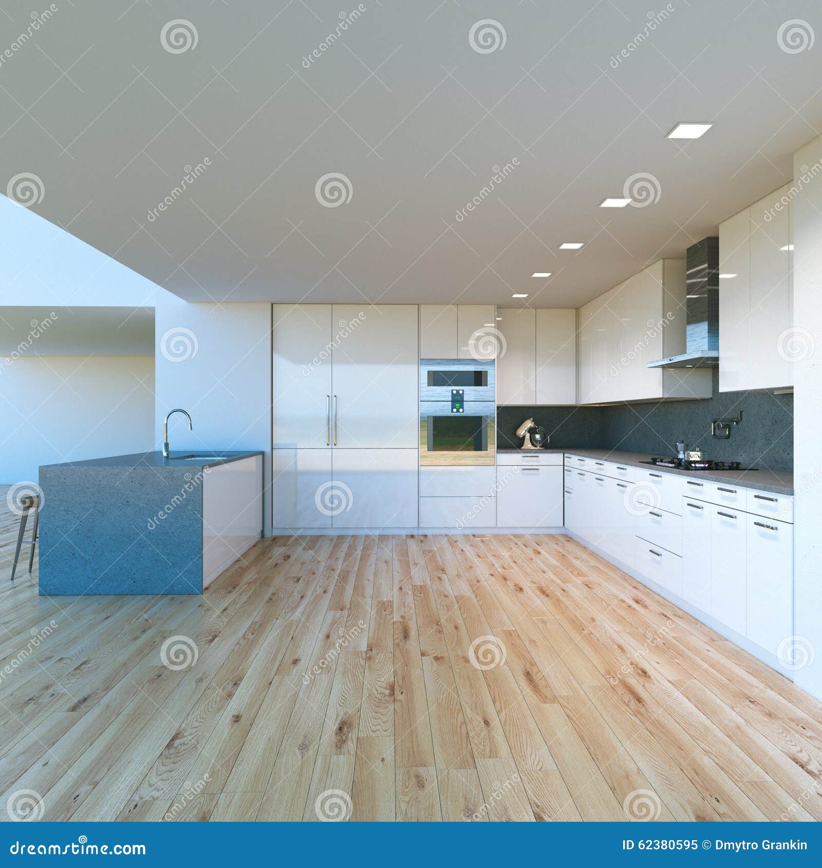 New Decorated Contemporary White Kitchen in Luxury Big Home Stock ...