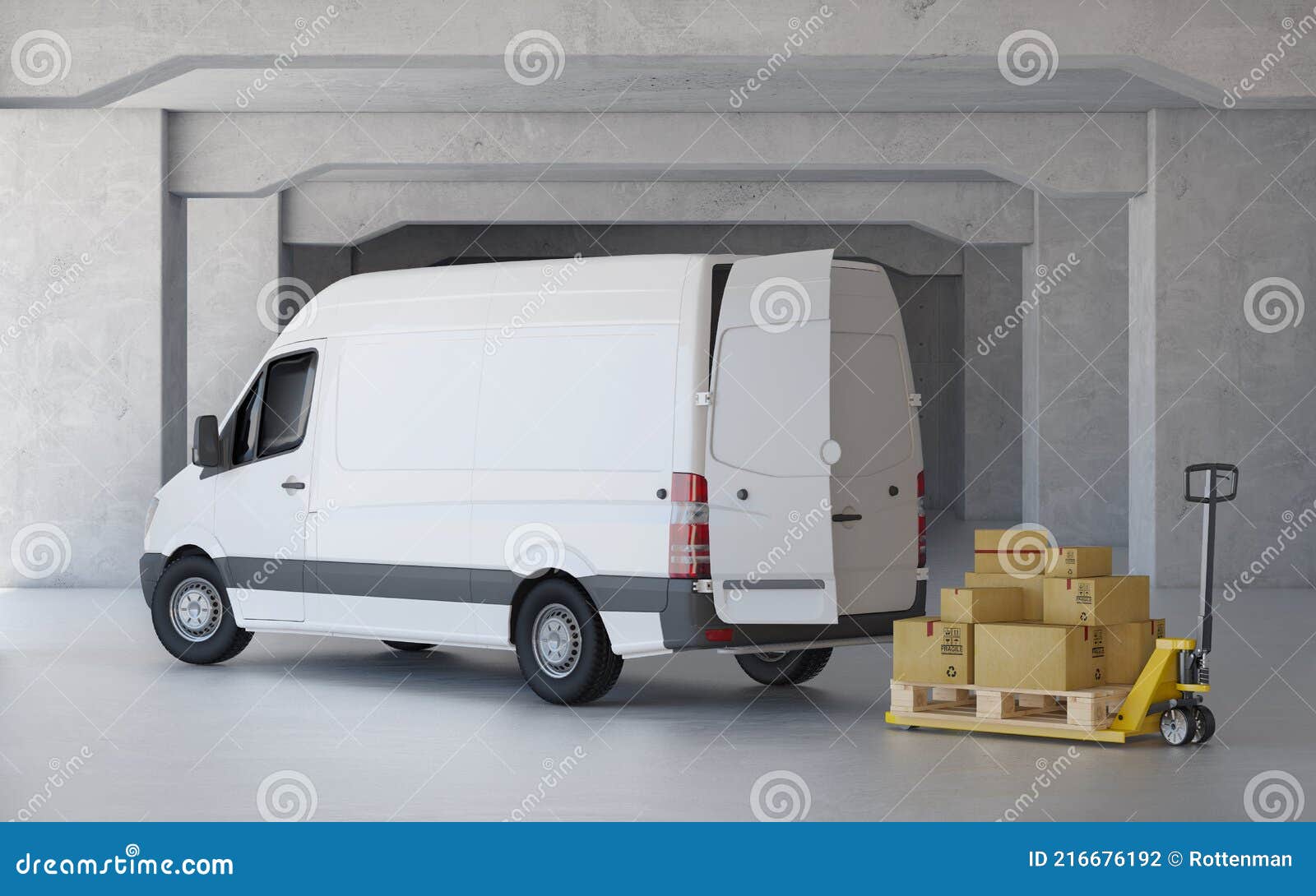 A New Delivery Van at Warehouse. Cargo Loading Stock Illustration ...