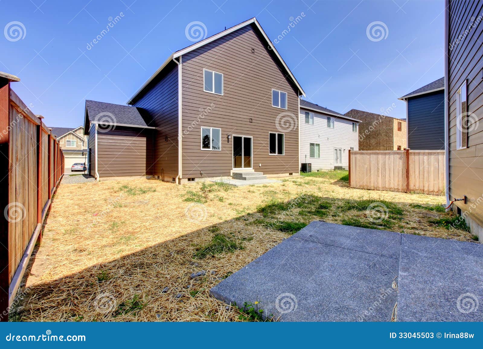 New Development Unfinished Backyard. Stock Image - Image of house ...