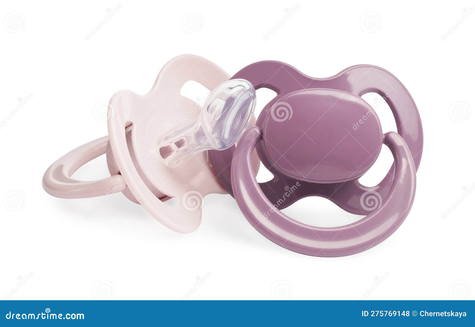 New Different Baby Pacifiers on White Background Stock Photo - Image of ...