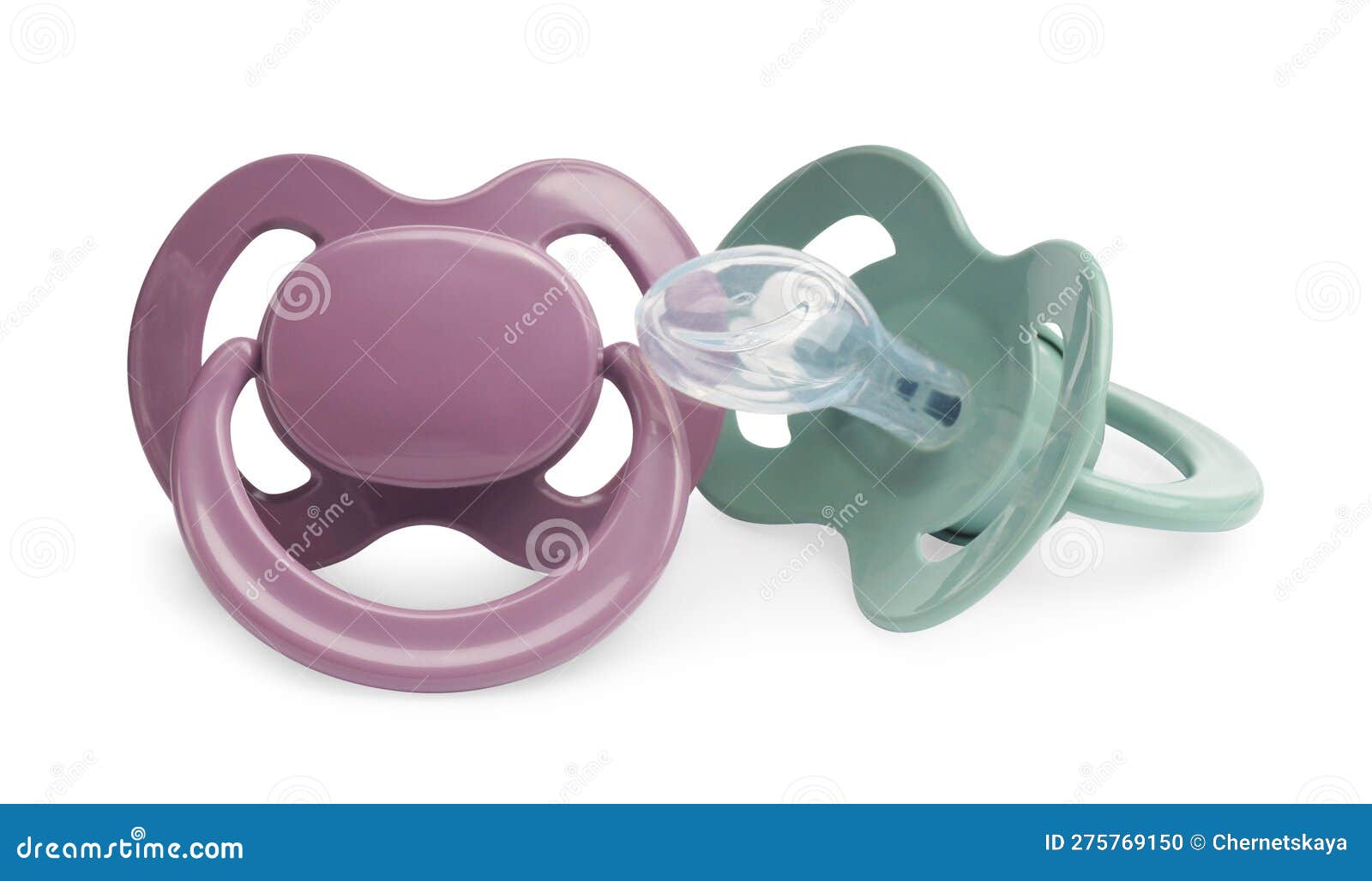New Different Baby Pacifiers on White Background Stock Photo - Image of ...