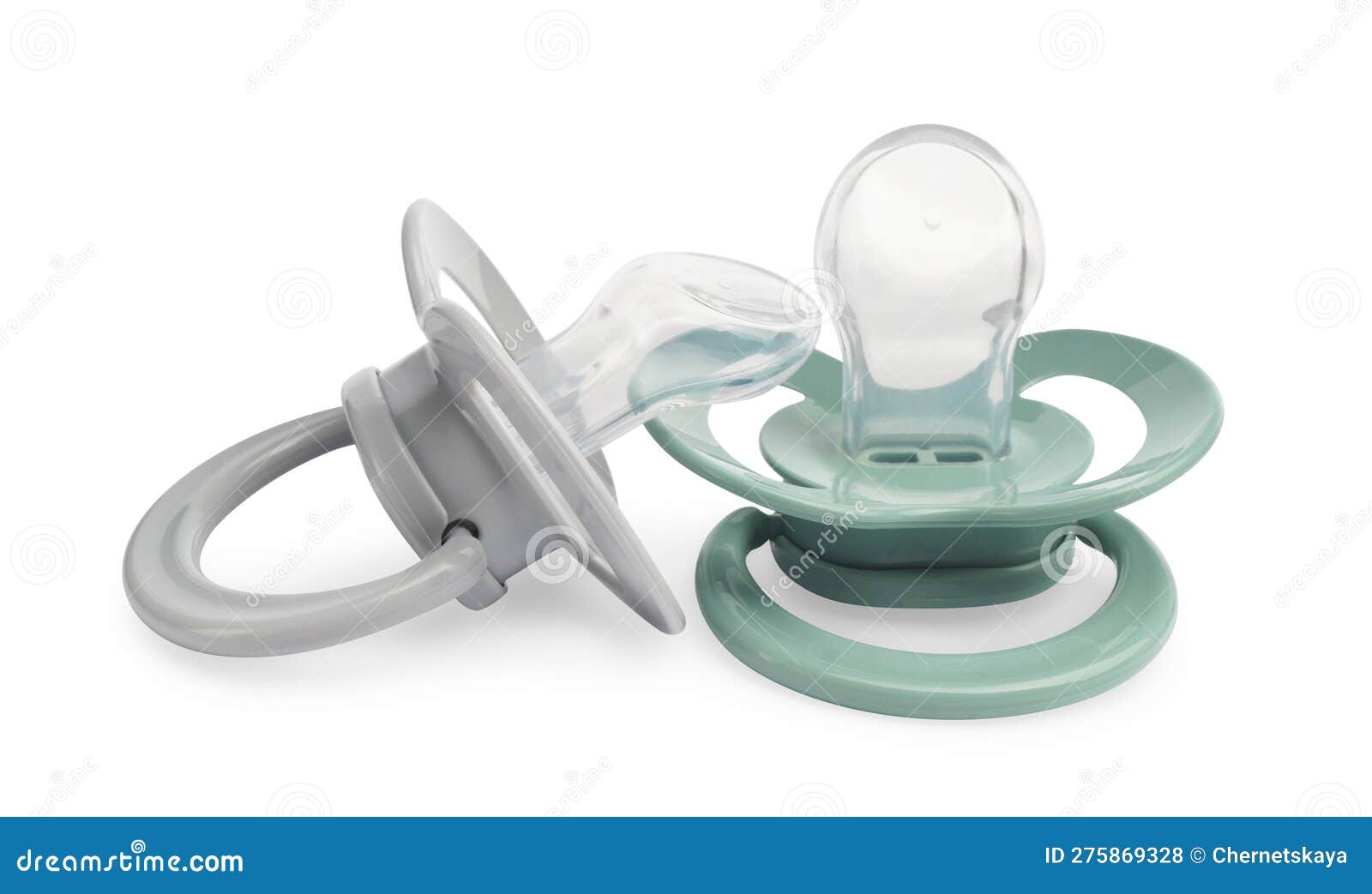 New Different Baby Pacifiers on White Background Stock Photo - Image of ...