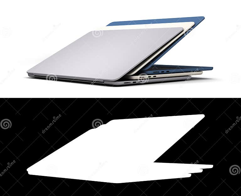 New Different Color Open Laptops Presentation Front View 3d Render with ...