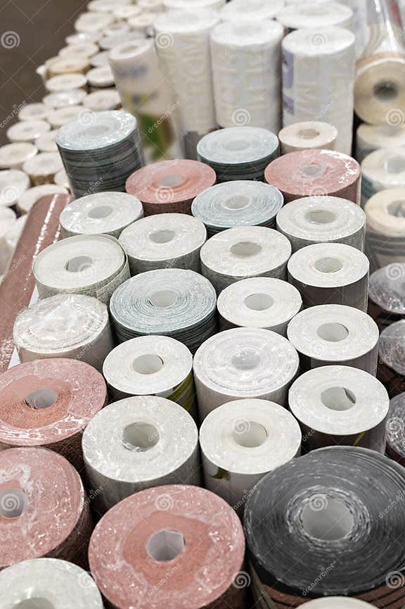 New Different Wallpapers Rolls in the Store Stock Photo - Image of ...