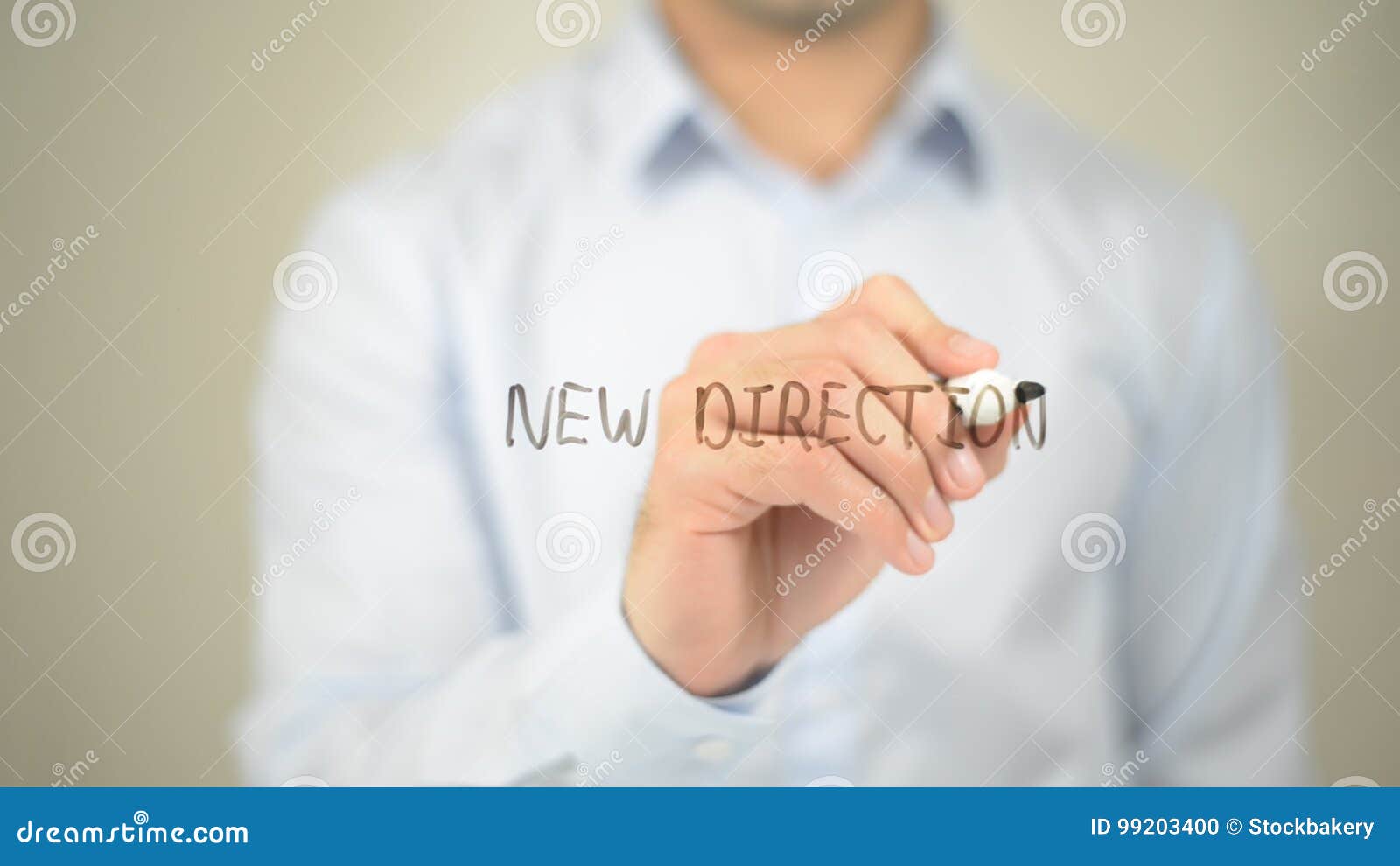 New Direction , Man Writing on Transparent Screen Stock Photo - Image ...