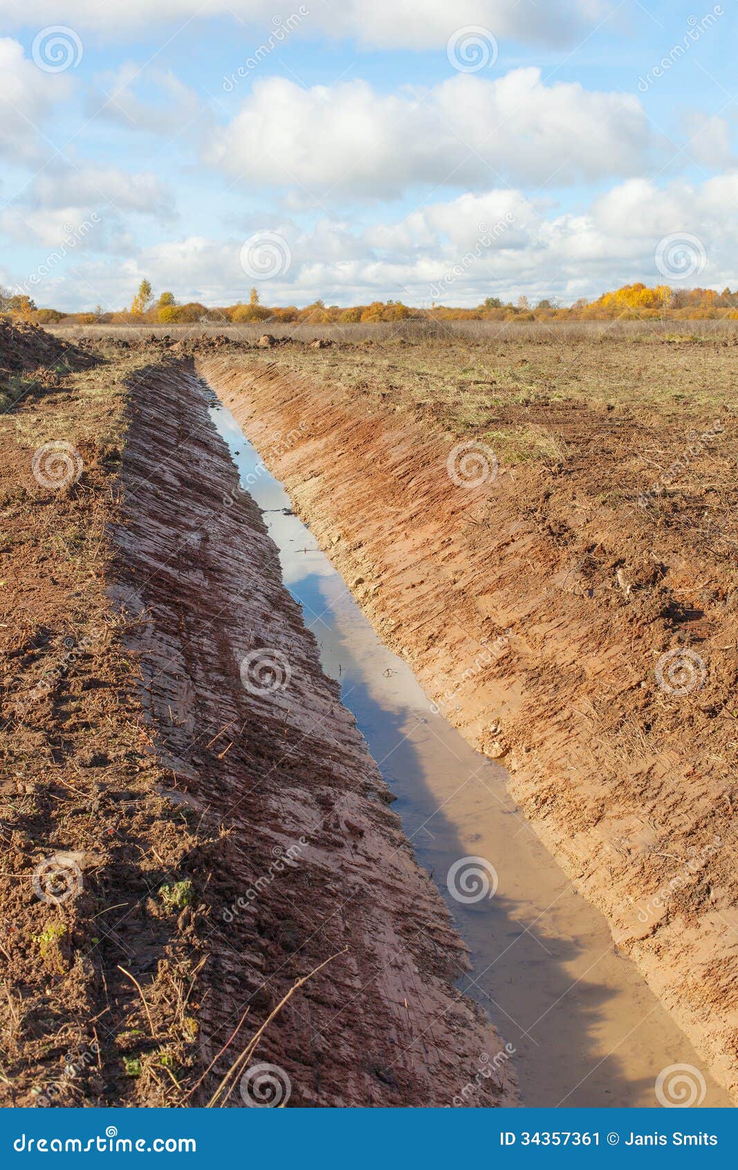 New ditch. stock image. Image of grey, water, blue, farmland - 34357361