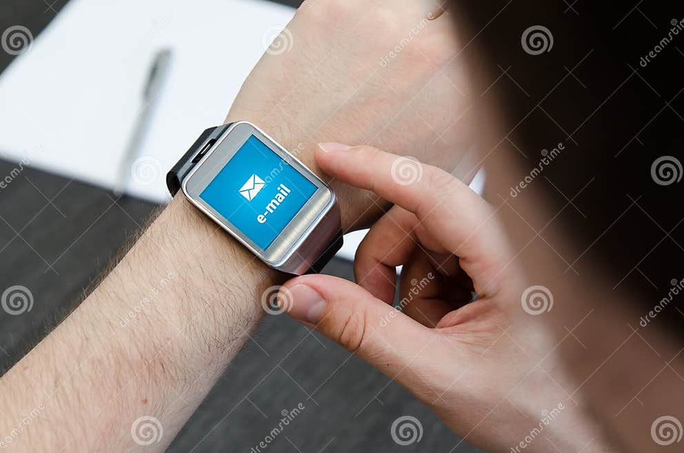 New E-mail Notification on Smart Watch Stock Image - Image of ...