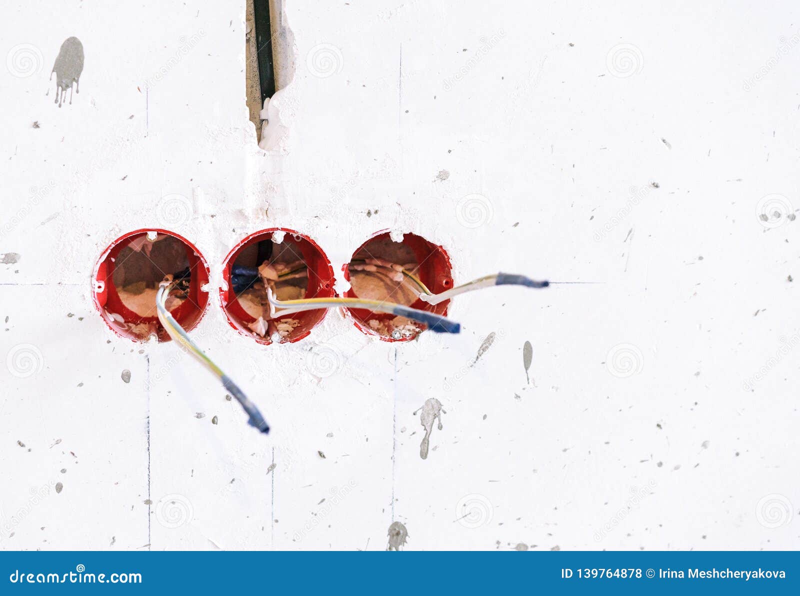 New Electrical Installation, Socket Red Plastic Boxes and Electrical ...