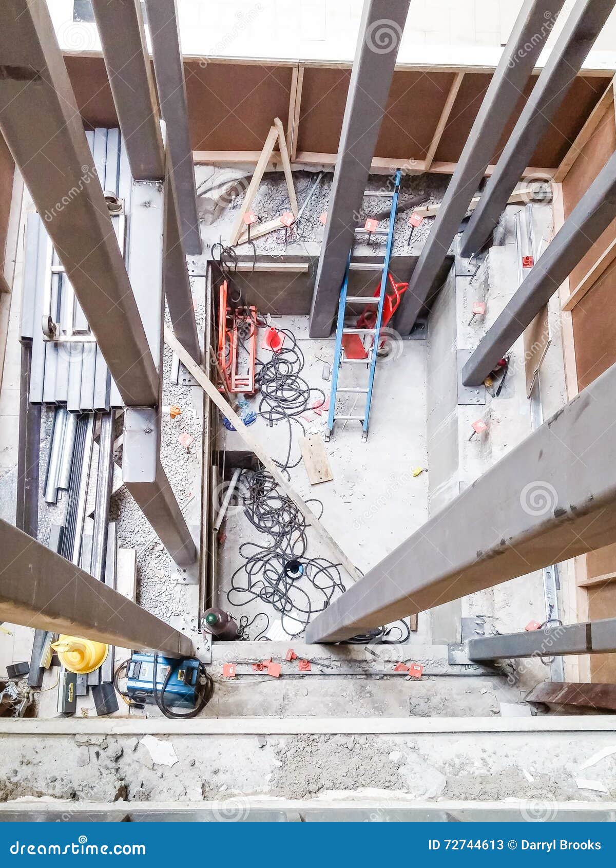 New Elevator Shaft Construction Stock Image - Image of frame, cables ...