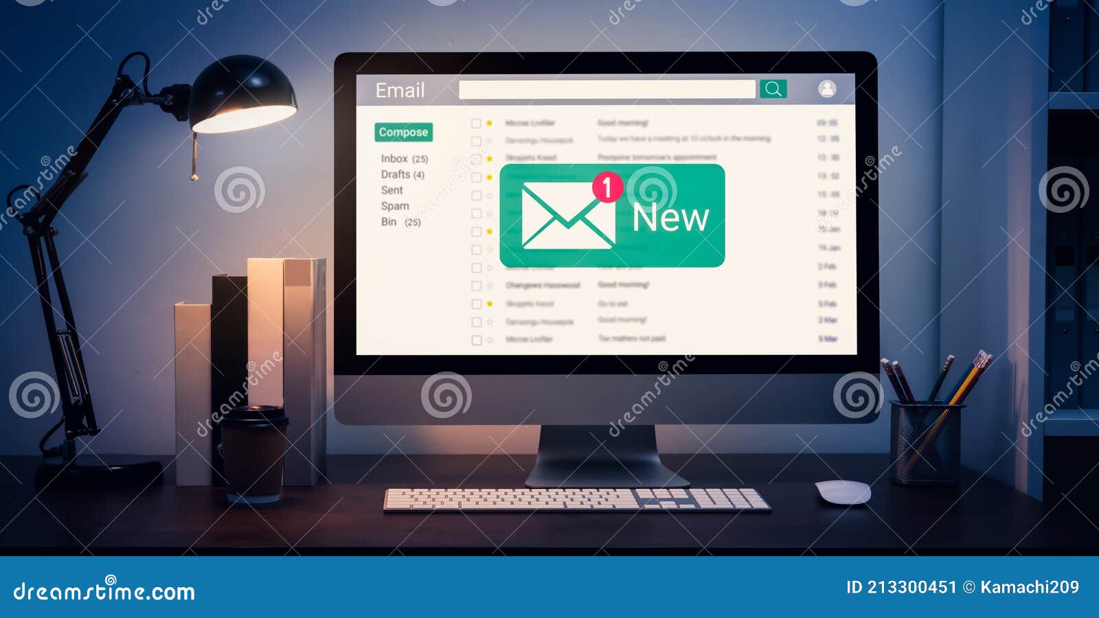 New Email Alert on Computer, Communication Connection Message To Global ...