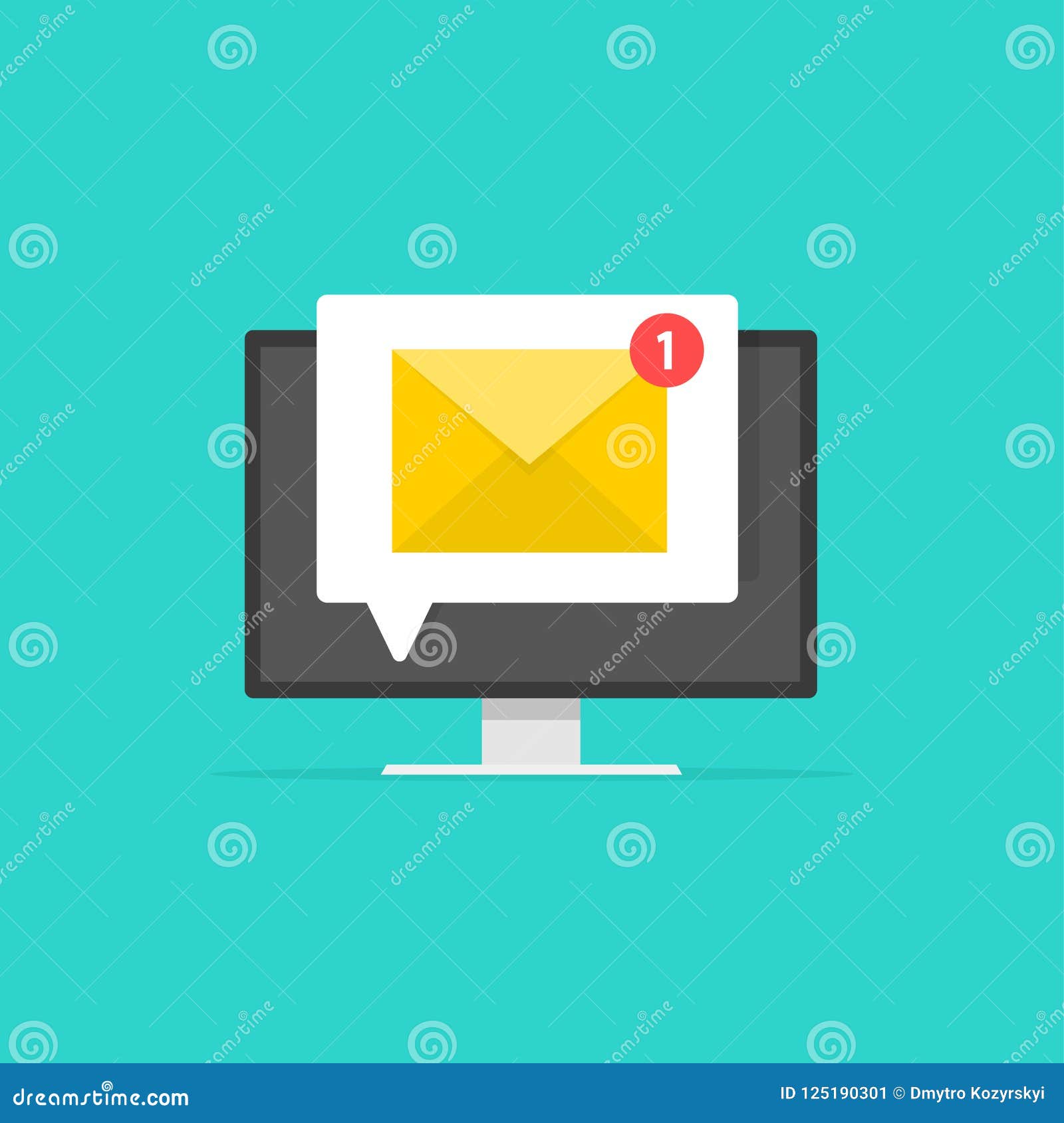 New Email On Computer Vector Illustration, Flat Cartoon Desktop Pc, E ...