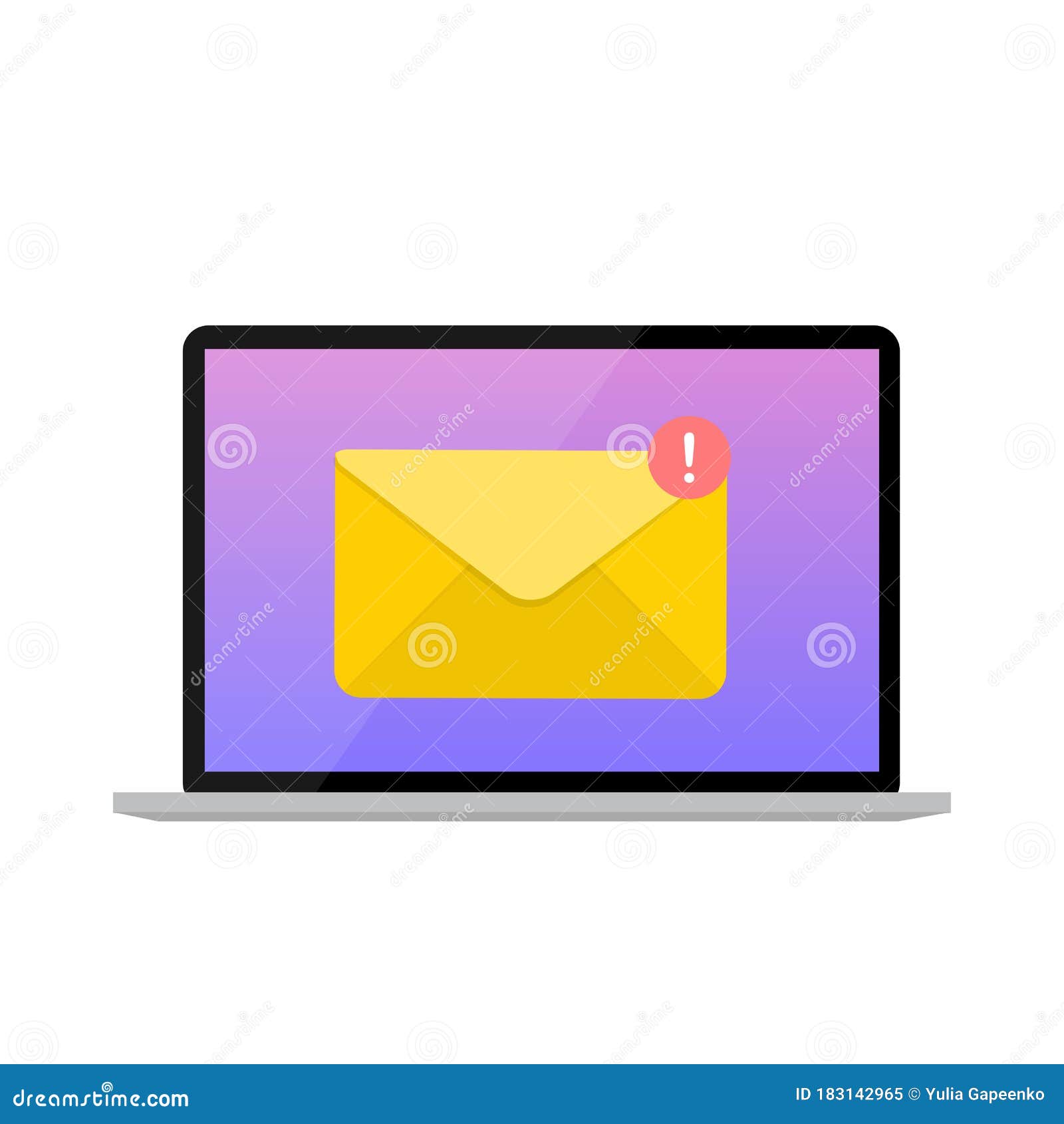 New Email on the Laptop Screen Notification Concept. Vector ...